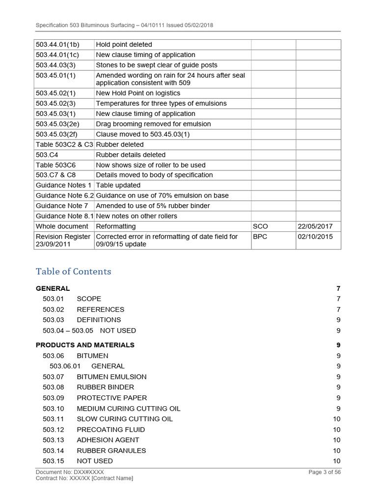 MRWA Spec 503 Bituminous Surfacing | PDF | Industrial Processes | Materials