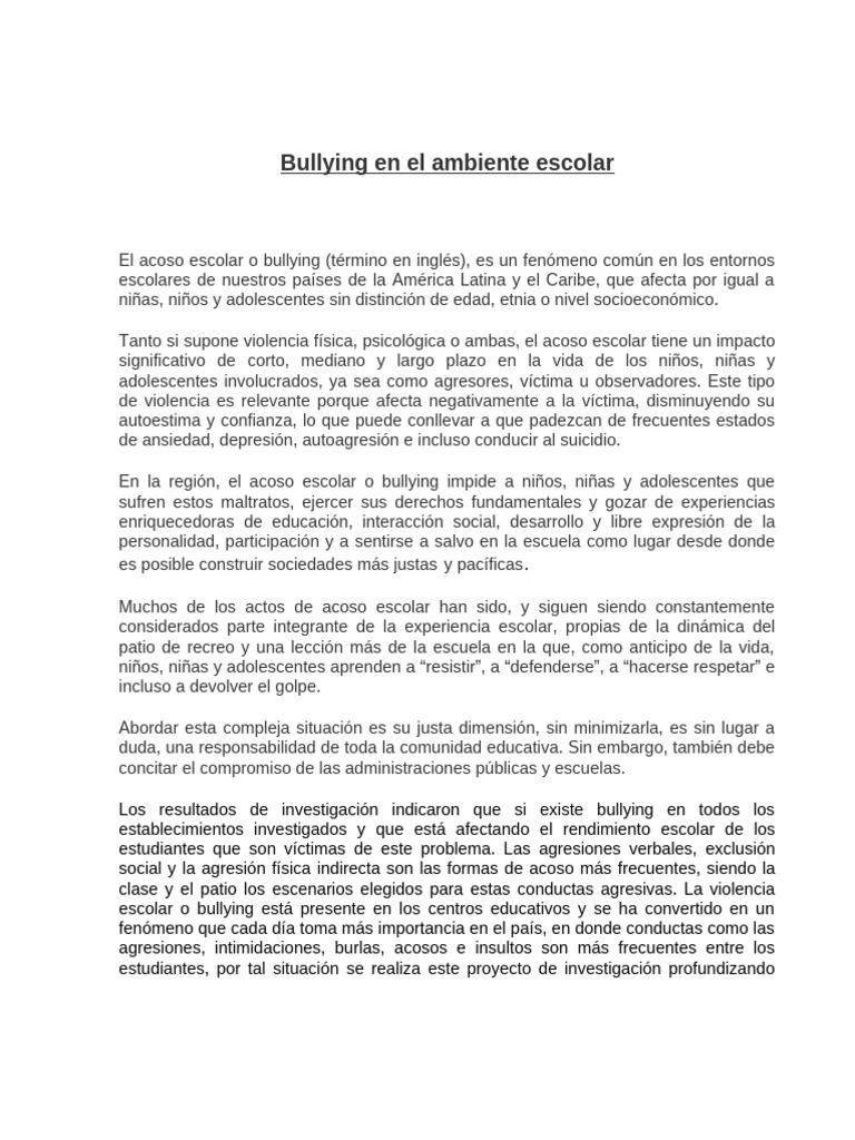 Bullying Escolar: Impacto y Soluciones | PDF | Agresión | Escuelas