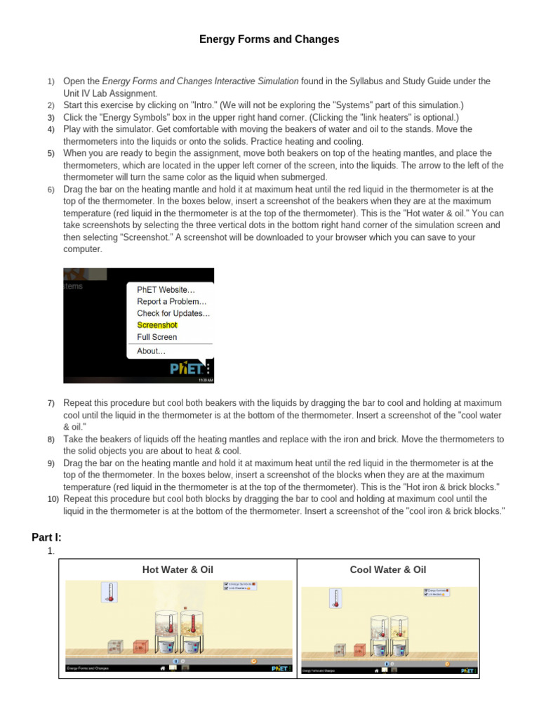 Energy Forms and Changes Simulation Guide | PDF | Temperature | Heat