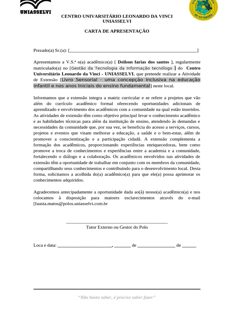 Carta - de - Apresentacao EDITADA | PDF