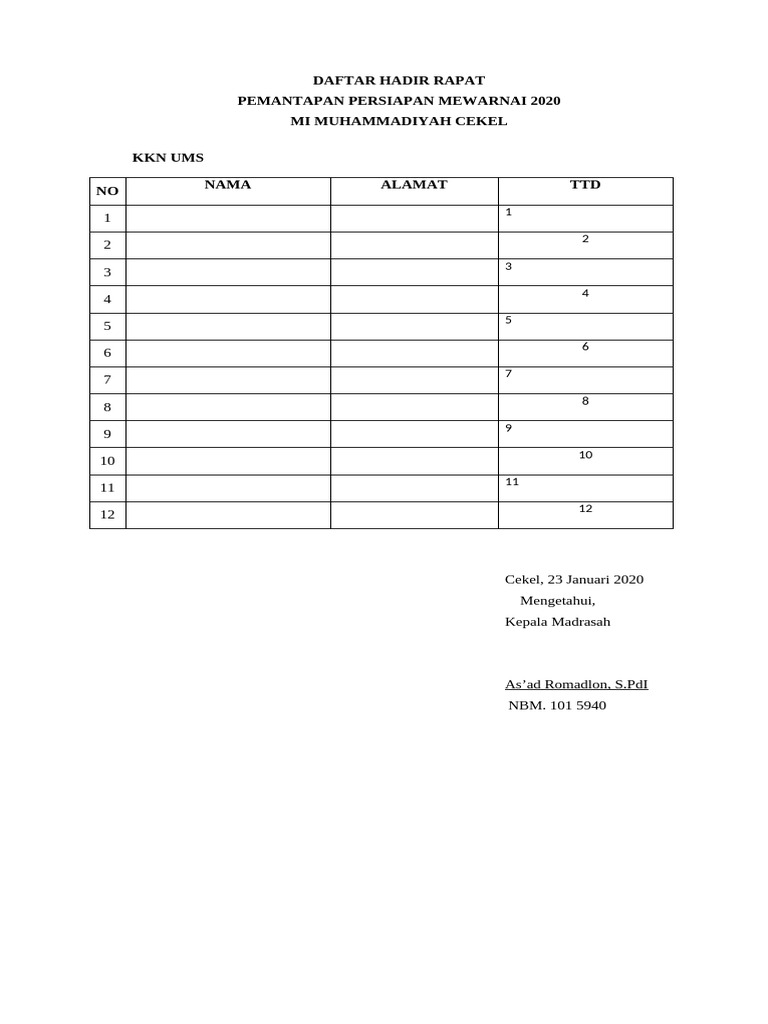 Daftar Hadir KKN Ums | PDF