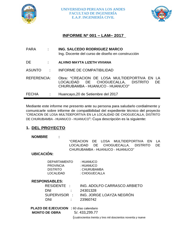 Informe_de_Compatibilidad | PDF | Presupuesto | Ingeniero civil