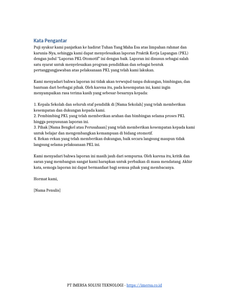 Kata Pengantar PKL Otomotif | PDF