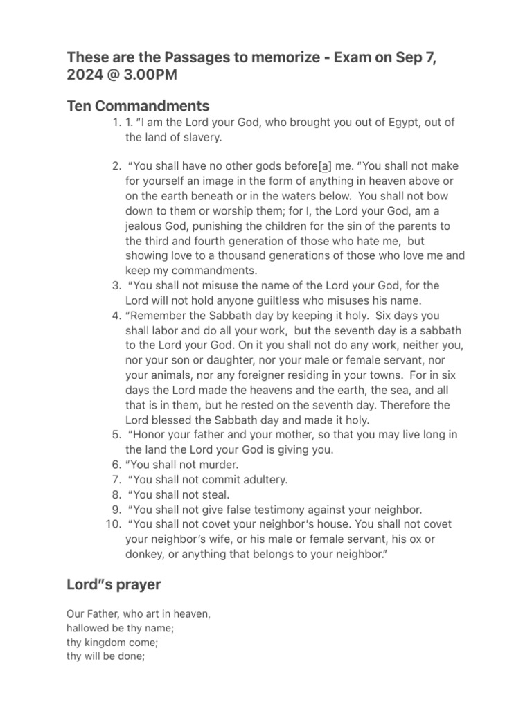 These Are The Passages To Memorize - Exam On Sep 7, 2024 at 3.00PM ...