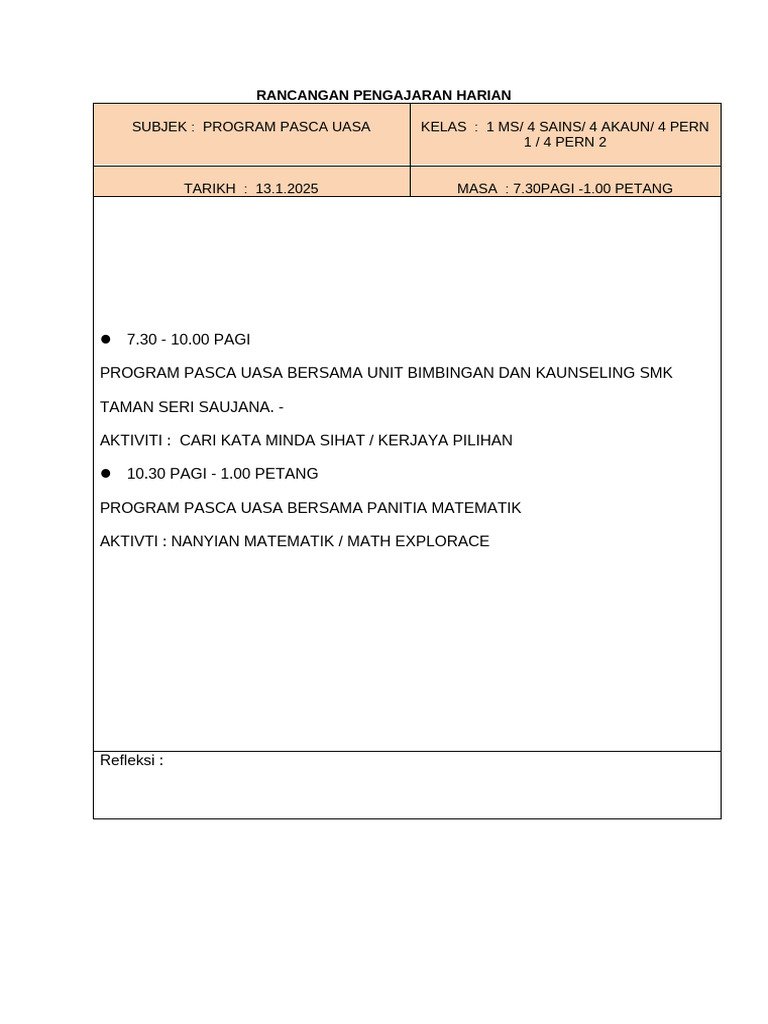 RPH Mesyuarat Atau Aktiviti Luar 2024 | PDF