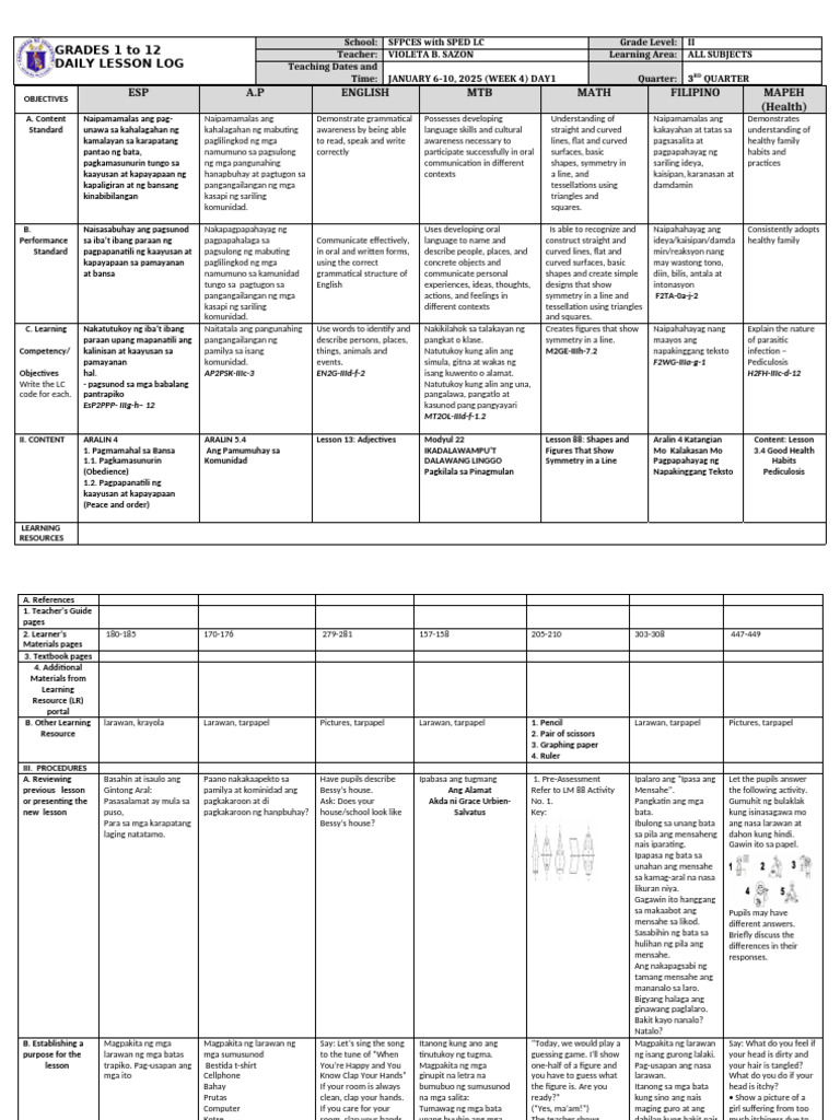DLL_ALL SUBJECTS 2_Q3_W4_D1 | PDF