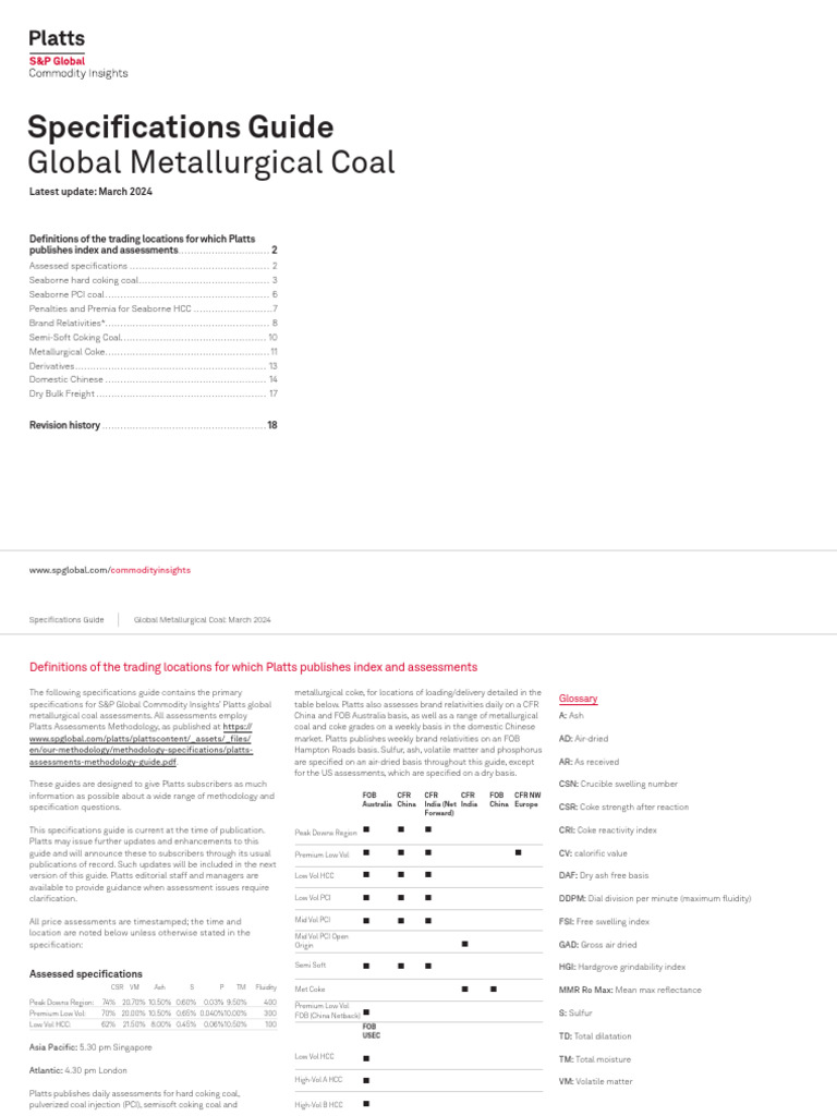 Global Metallurgical Coal Specifications | PDF | Coal | Coke (Fuel)