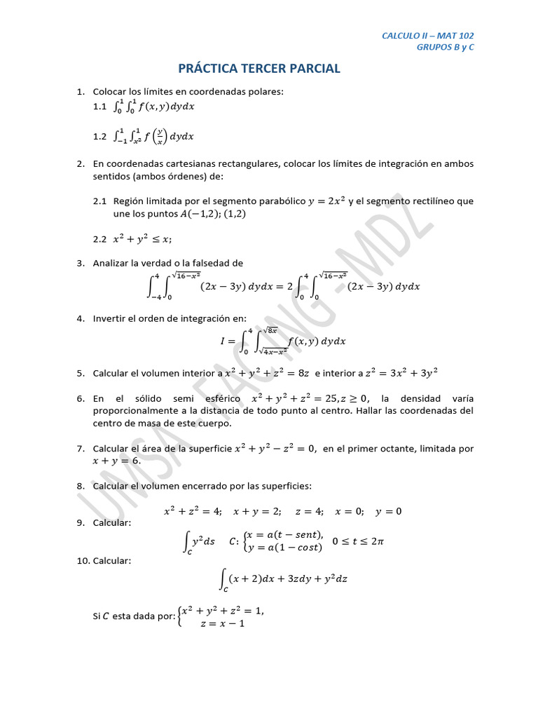 Práctica 3 - Integrales | PDF | Integral | Geometría euclidiana