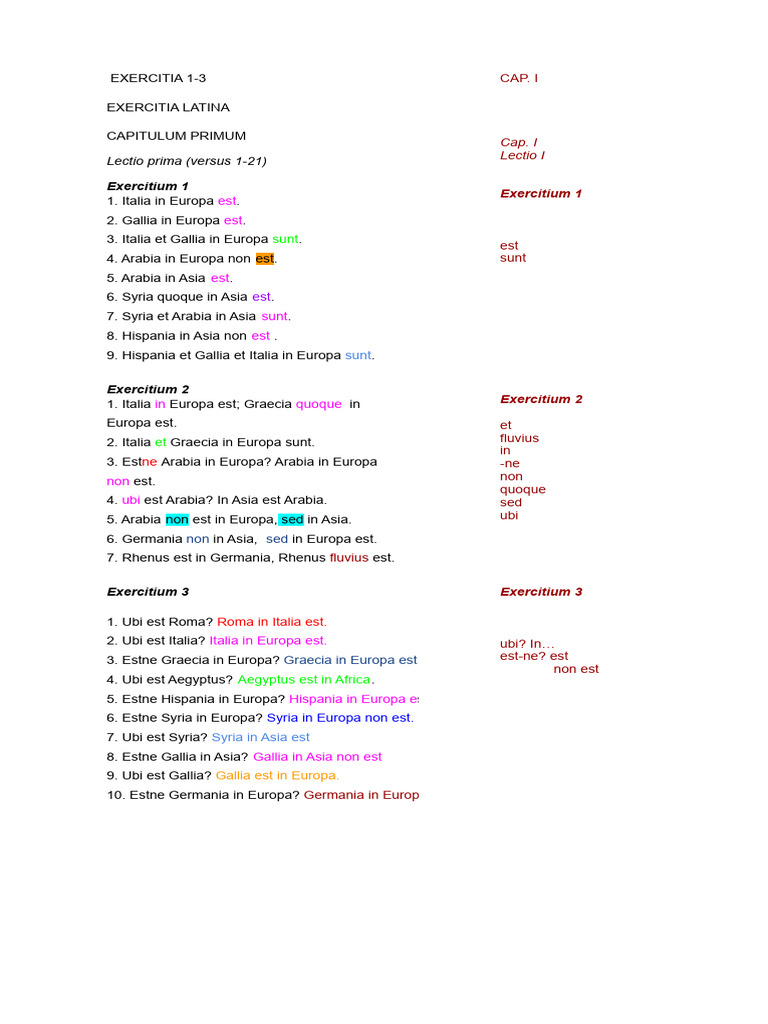 Exercitia Latina, Primum Capitulum | PDF
