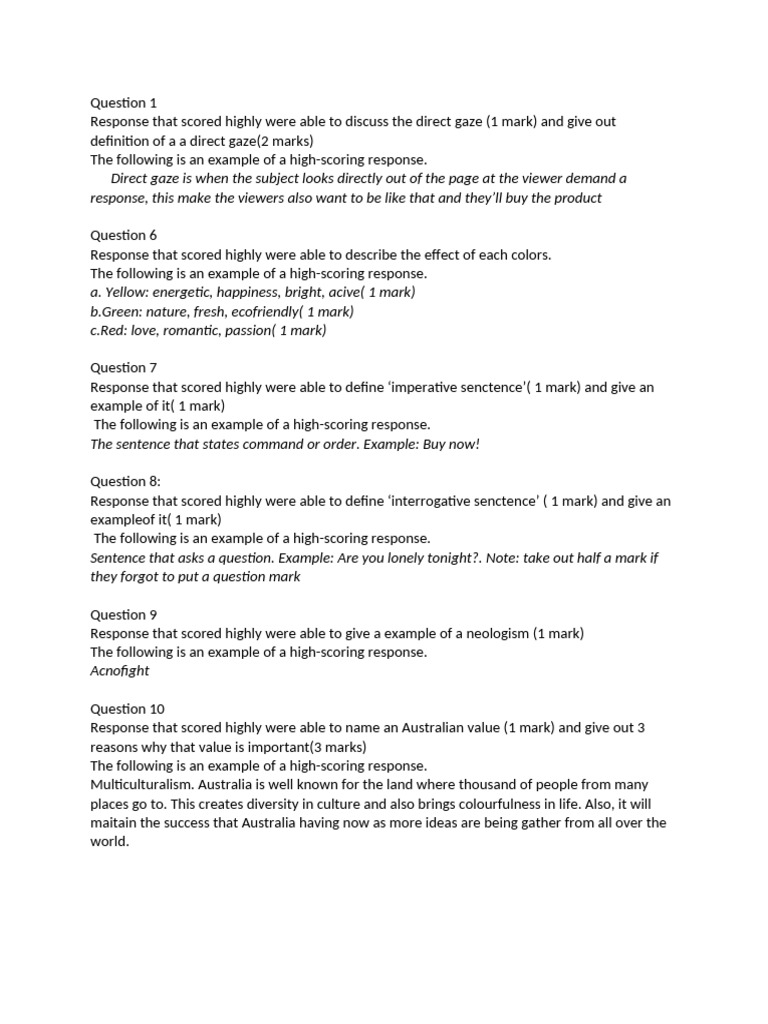 Adspeak VCAA-style Examiners' Report | PDF