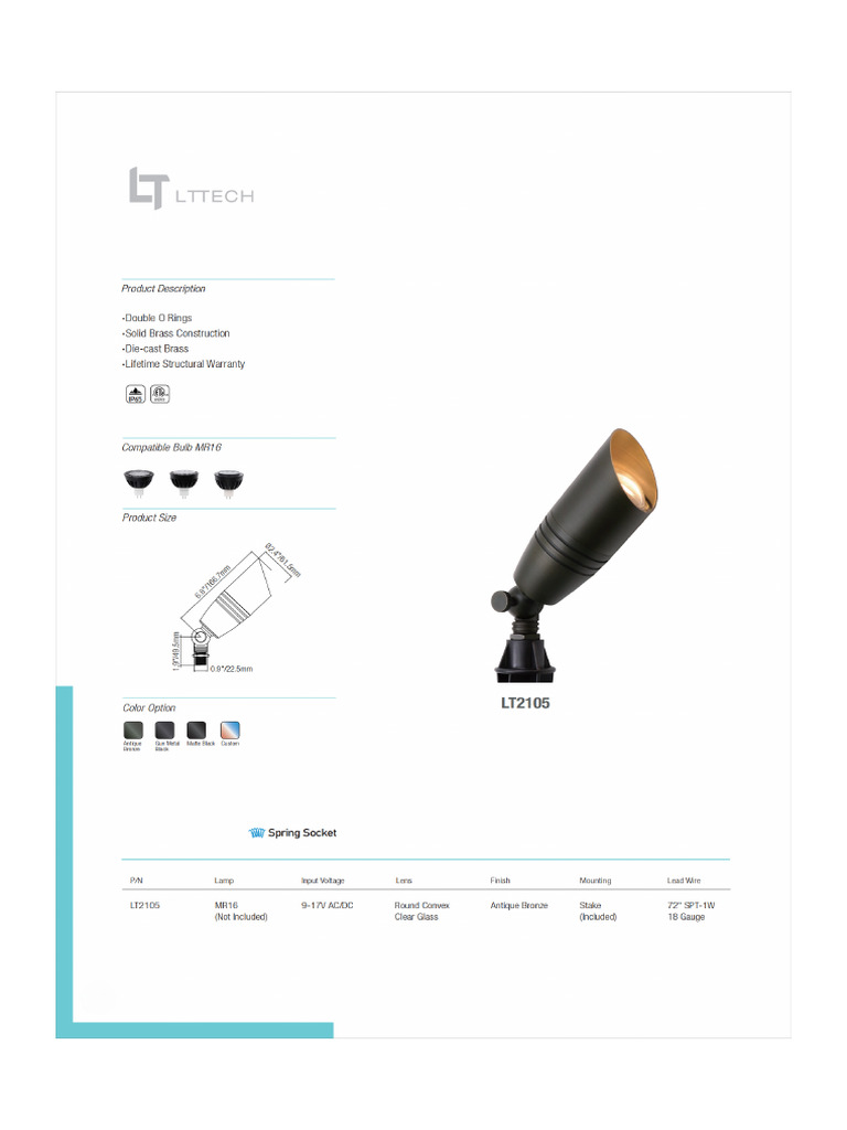 LT2105 Up Light For Outdoor Landscape Lighting | PDF