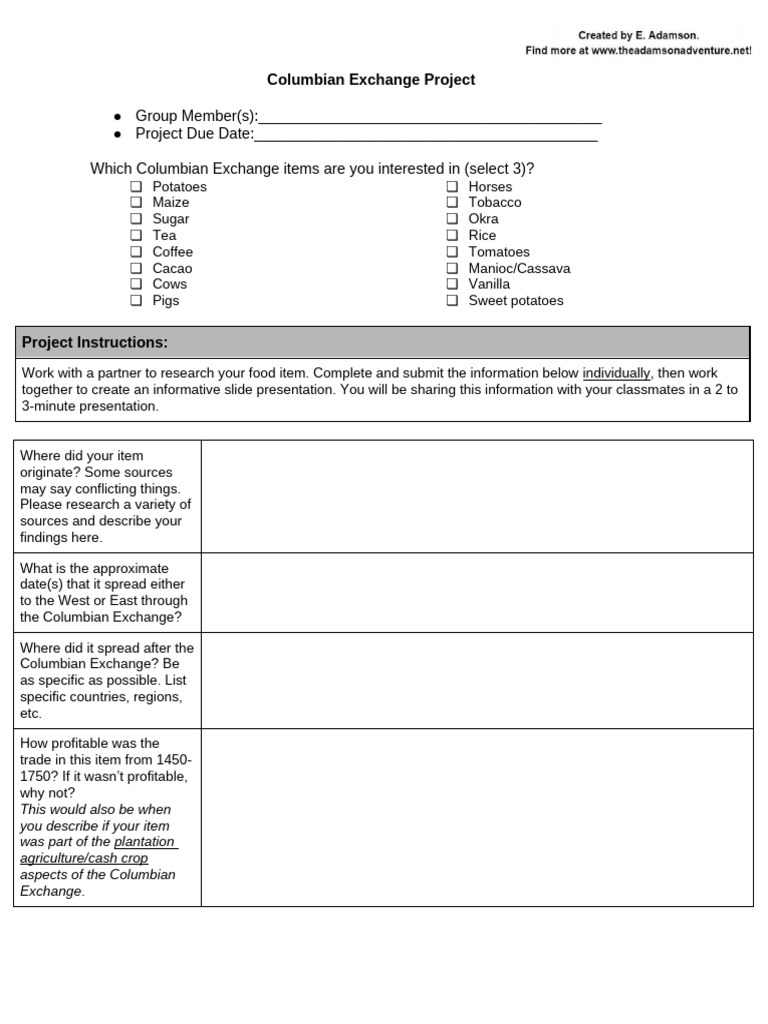 Columbian Exchange Project | PDF | Crops | Agriculture