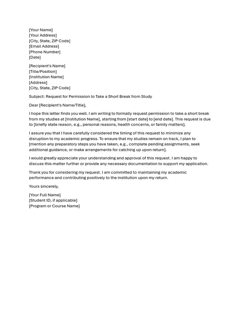 Request for Study Break Permission | PDF