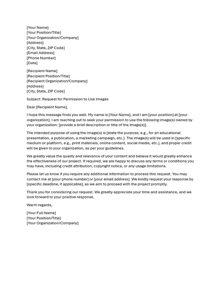 Formal Letter To Ask For Permission To Use Images | PDF