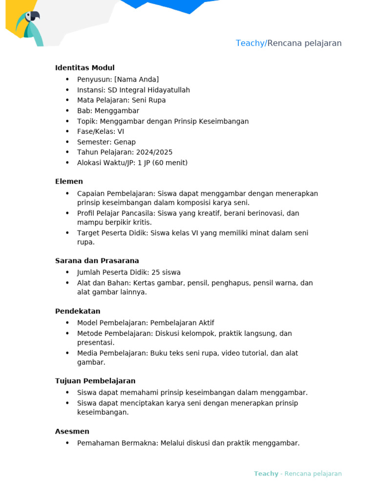 Modul Pembelajaran Seni Rupa Menggambar Dengan Prinsip Keseimbangan ...