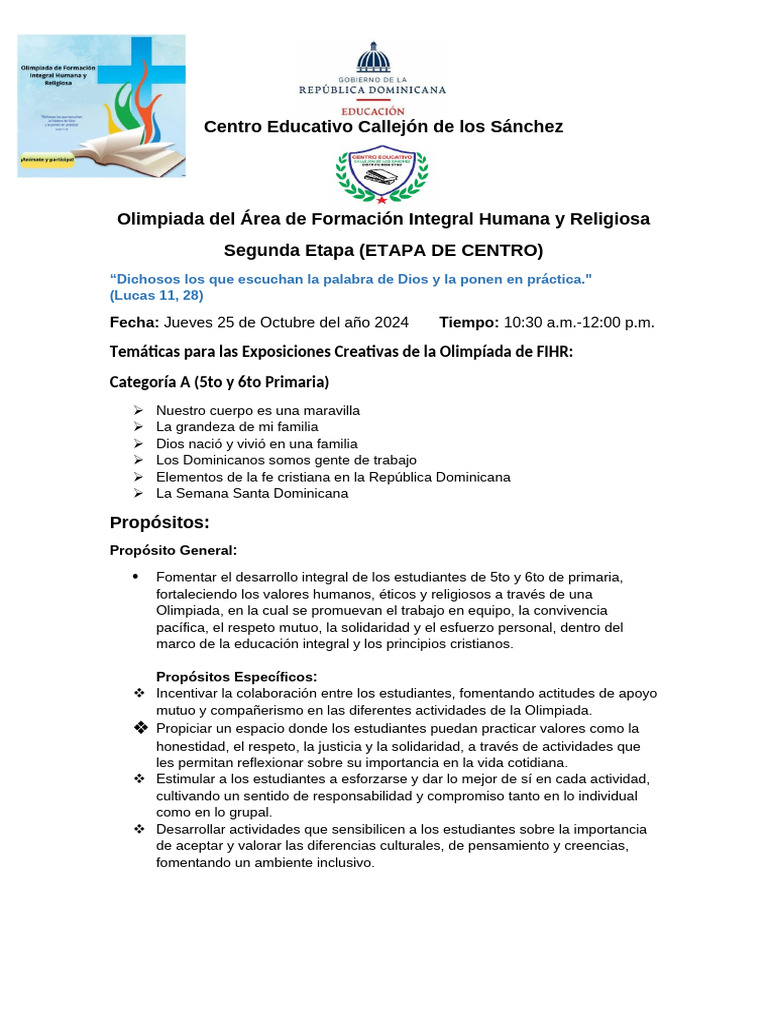 Programa 2da etapa Olimpiada de FIHR 2024 | PDF