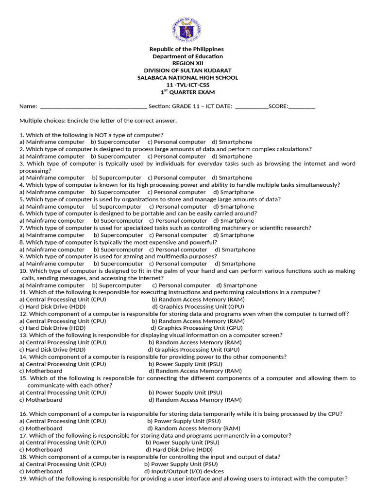 1ST QUARTER ICT 11 | PDF | Computer Data Storage | Usb Flash Drive