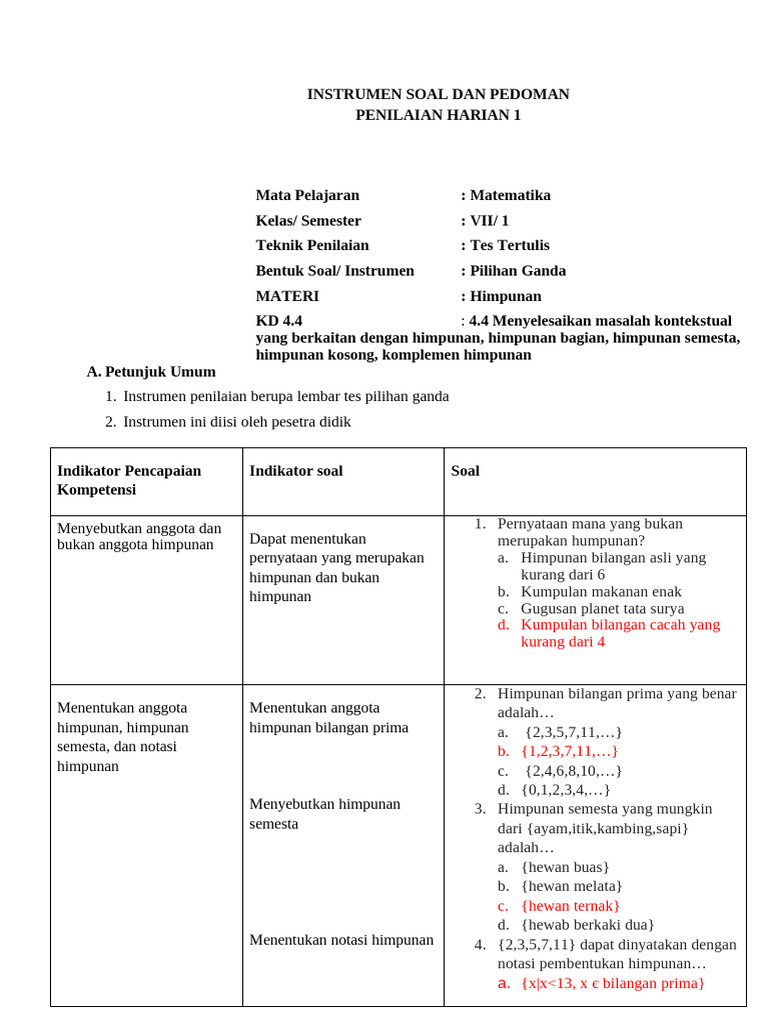 Instrumen Soal Dan Pedoman Penilaian Uh (1) | PDF