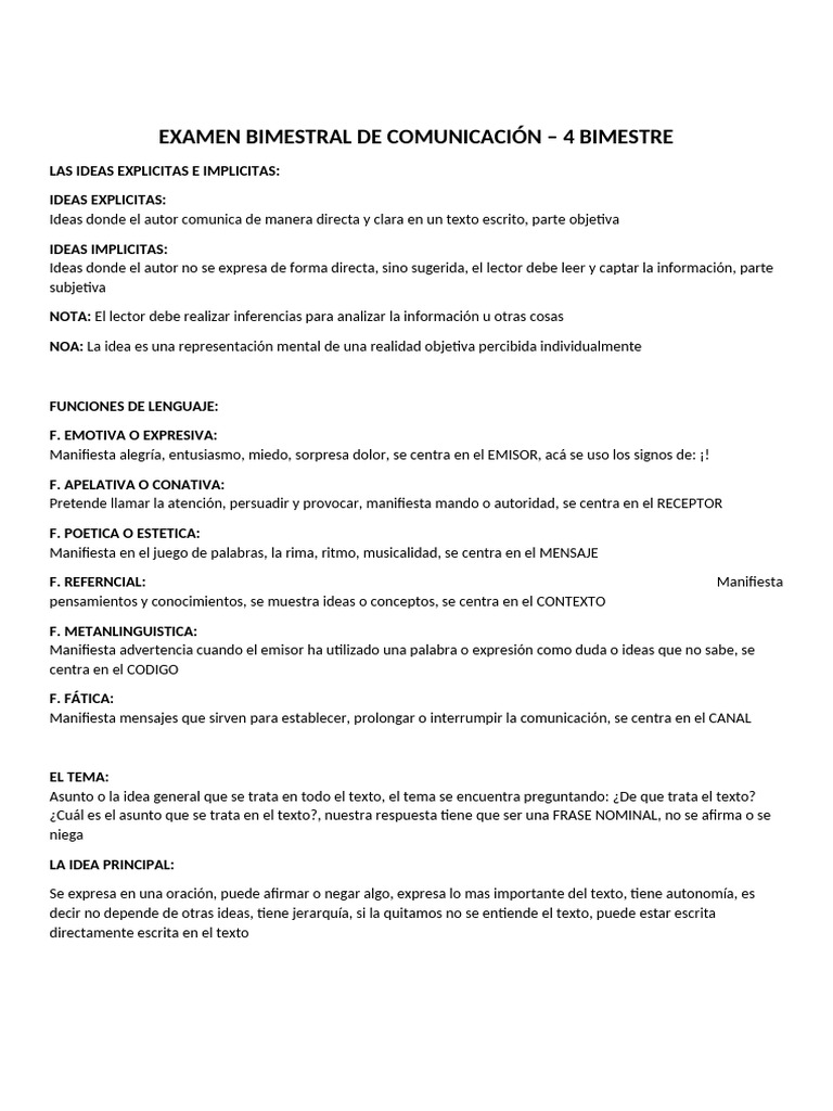 EXAMEN BIMESTRAL DE COMUNICACIÓN | PDF | Comunicación