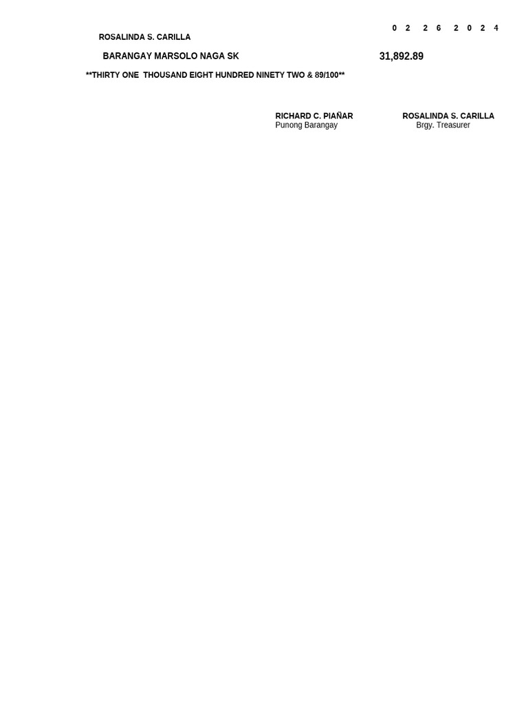 Check Writer-brgy. Marsolo | PDF