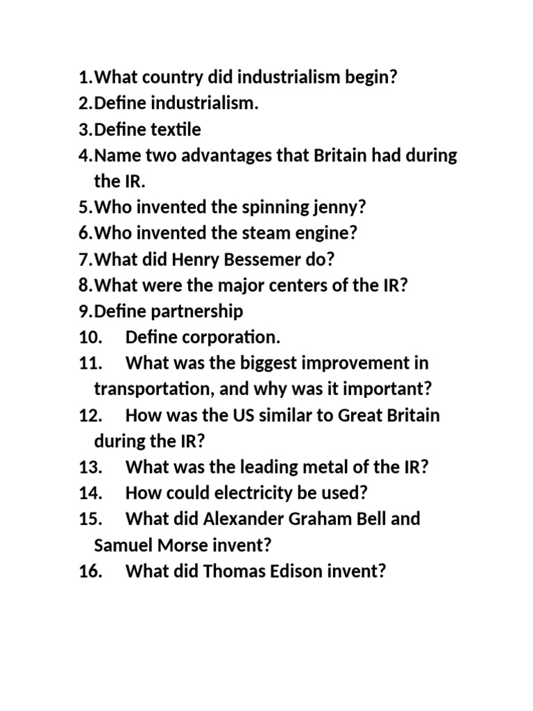 Industrial Revolution Key Concepts | PDF