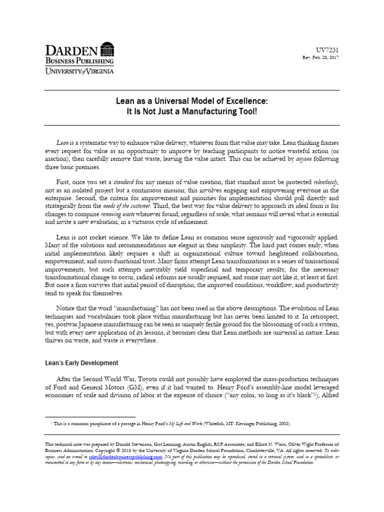 Lean As A Universal Model of Excellence It Is Nota Just A Manufacturig ...