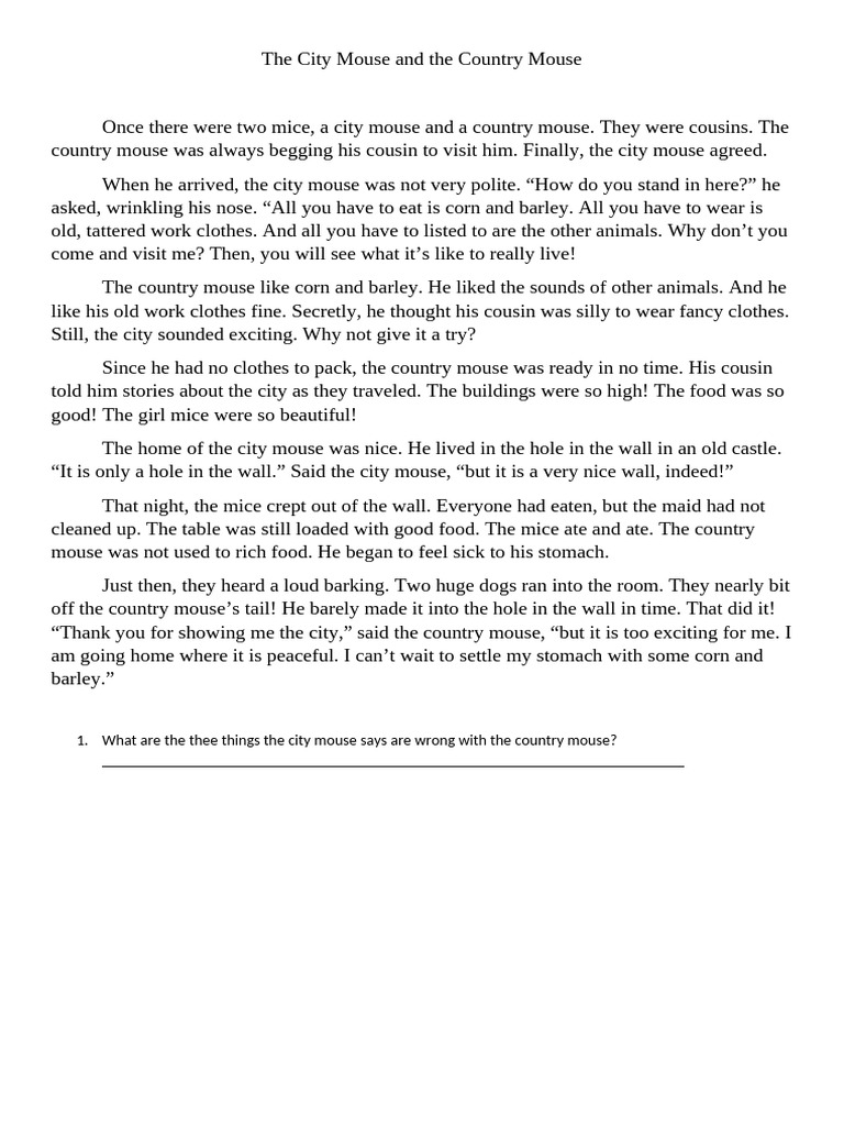 The City Mouse and The Country Mouse | PDF | Mouse