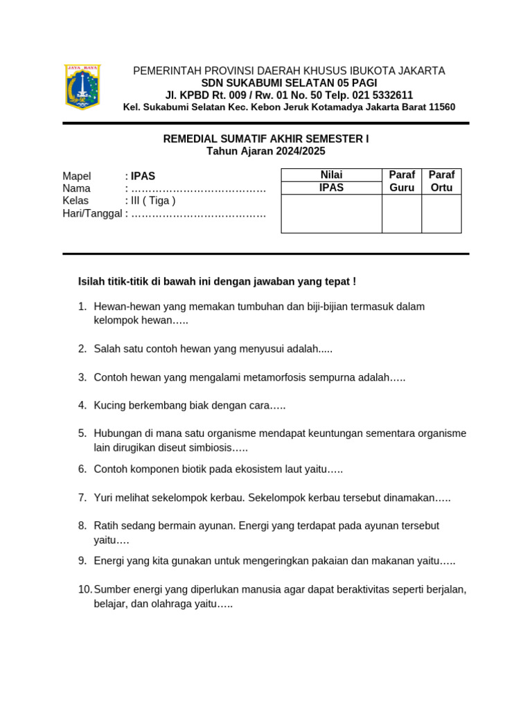 Remedial Sas Kelas 3 | PDF