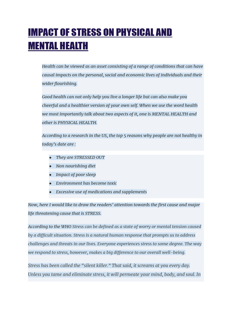 Stress Effects on Health Explained | PDF | Stress (Biology) | Causes Of ...