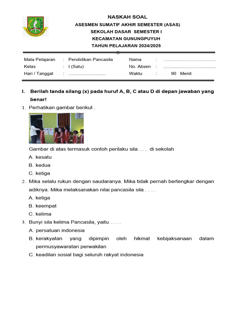 3 Soal - Pendidikan Pancasila - Kelas 1 - Nisa Fauziah Nahari | PDF