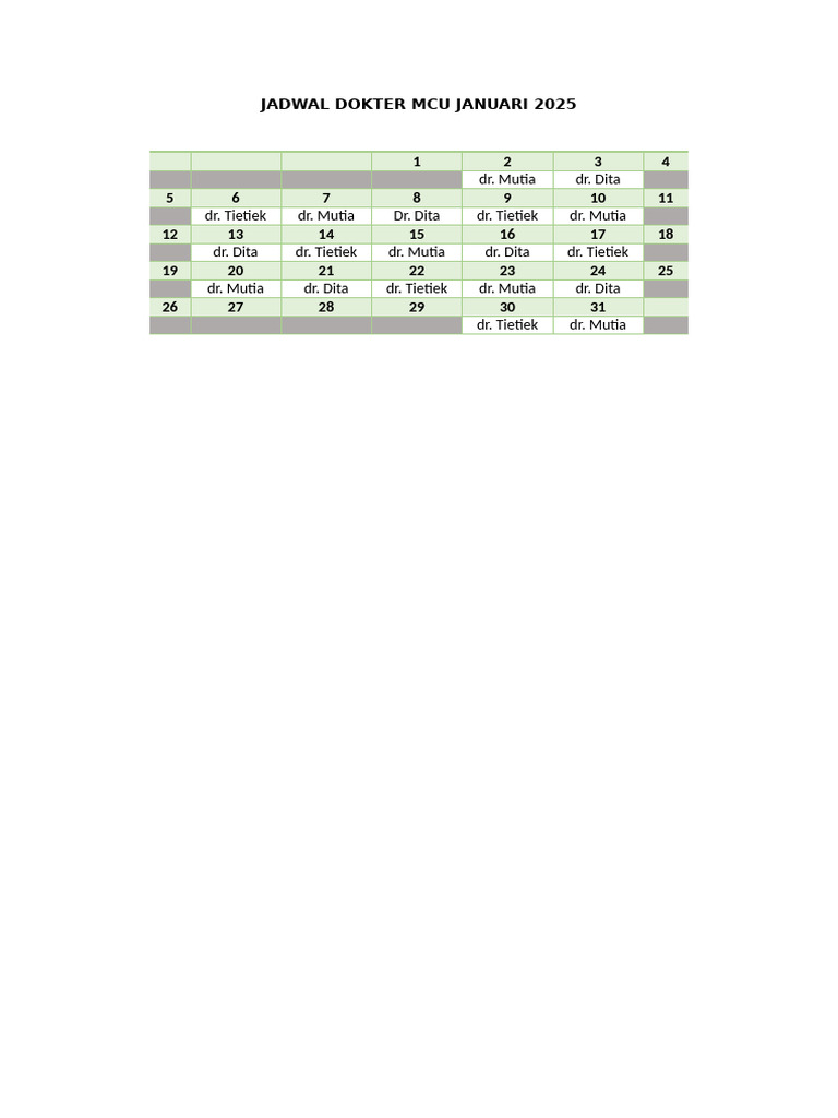 Jadwal MCU Mutia | PDF