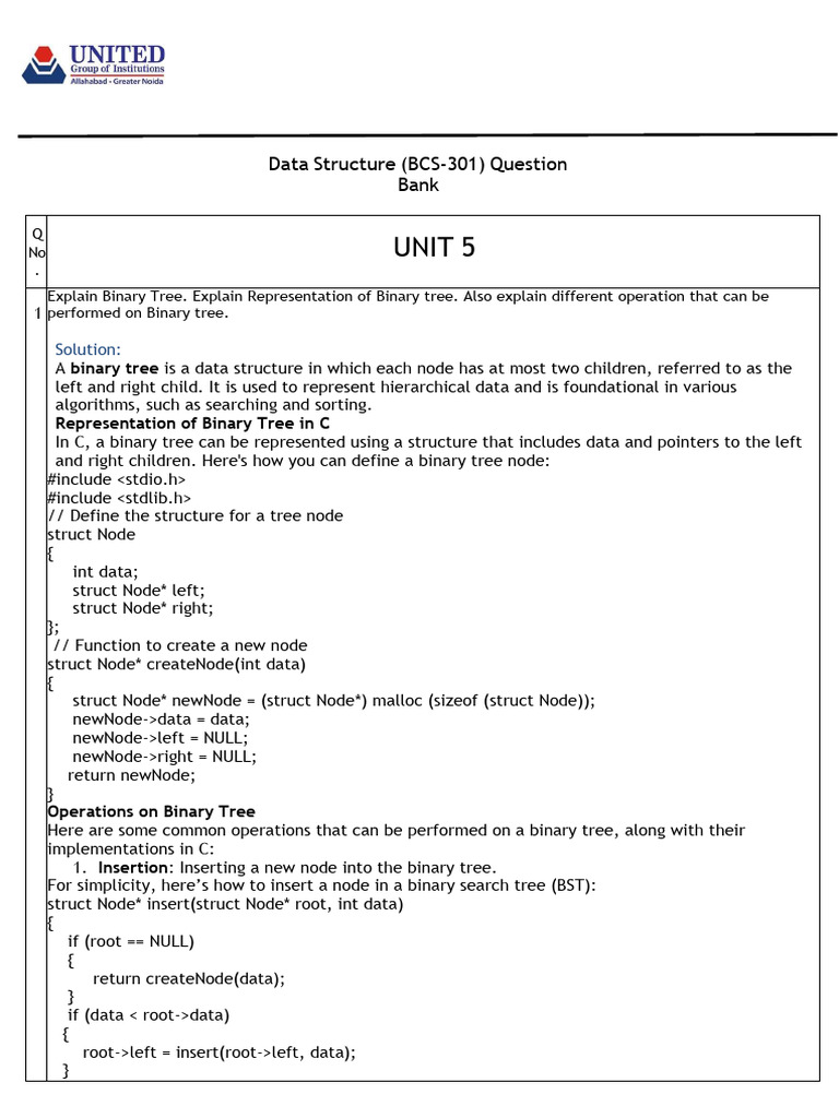Ds Question Bank Unit 5 Solution Pdf Algorithms And Data Structures Computer Programming