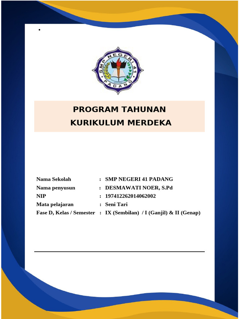 Program Tahunan Seni Tari SMP 41 Padang | PDF