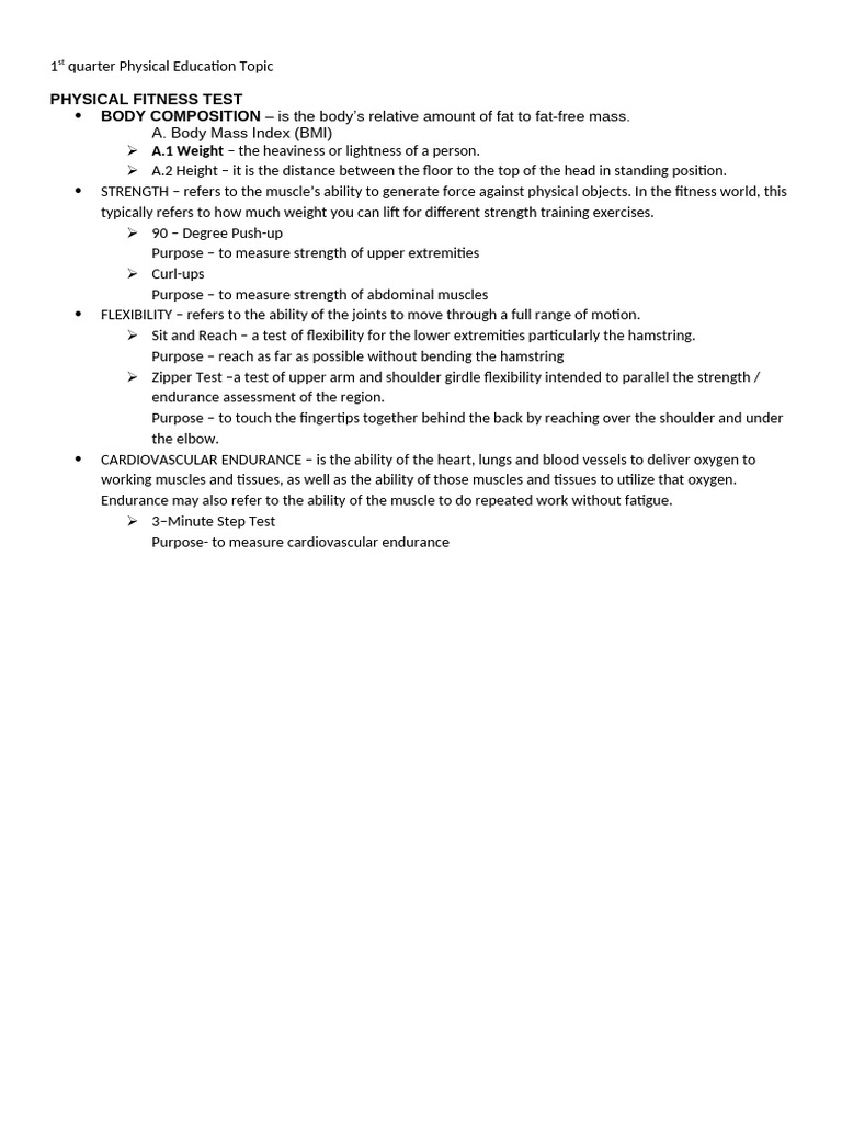 1st Quarter Physical Education Topic | PDF