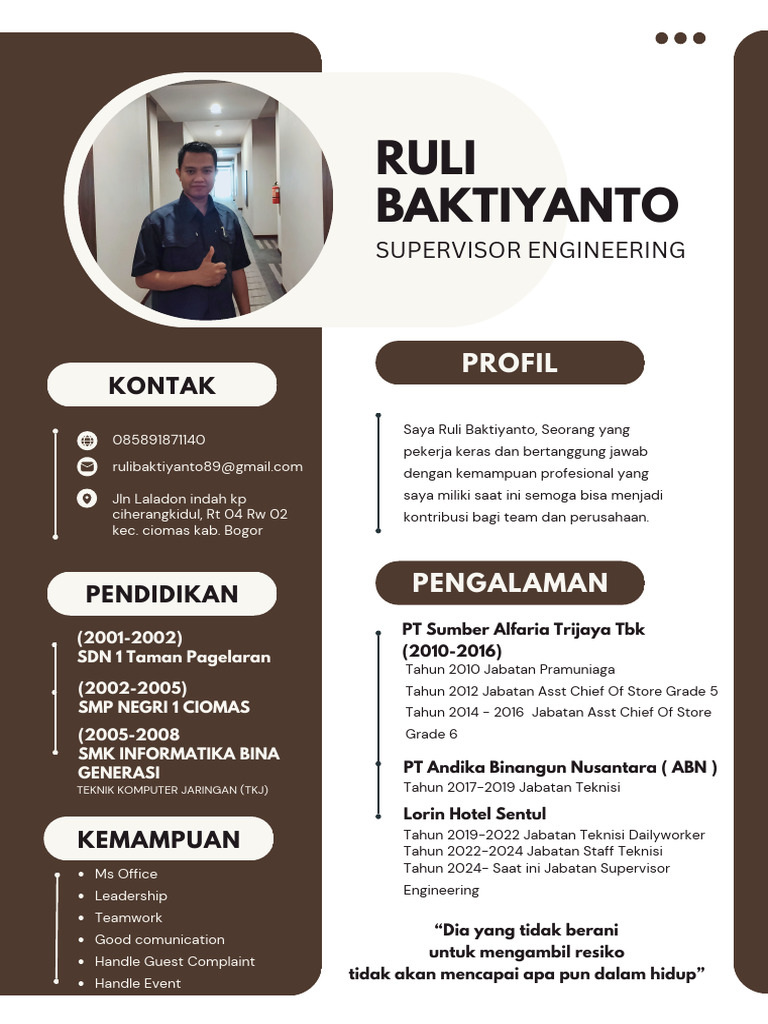 Profil Ruli Baktiyanto: Supervisor Engineering | PDF
