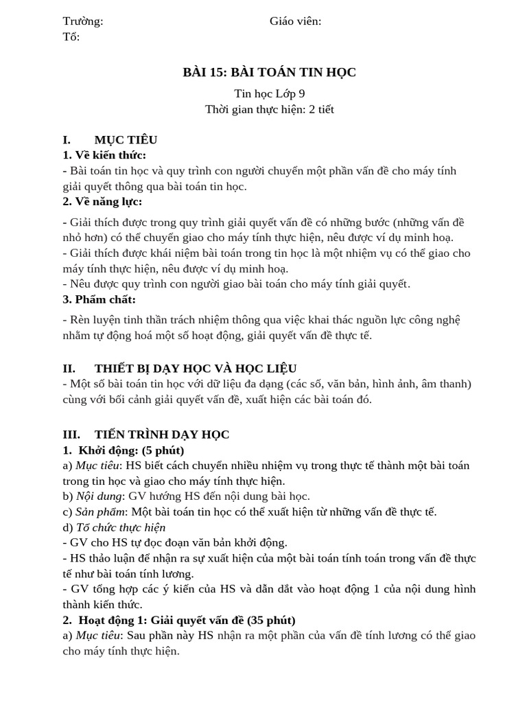 Bai 15 Bai Toan Tin Hoc | PDF