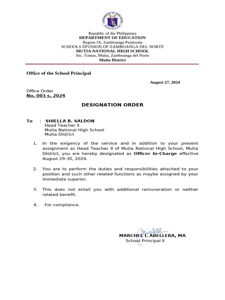 Office-Order-Mutia NHS | PDF