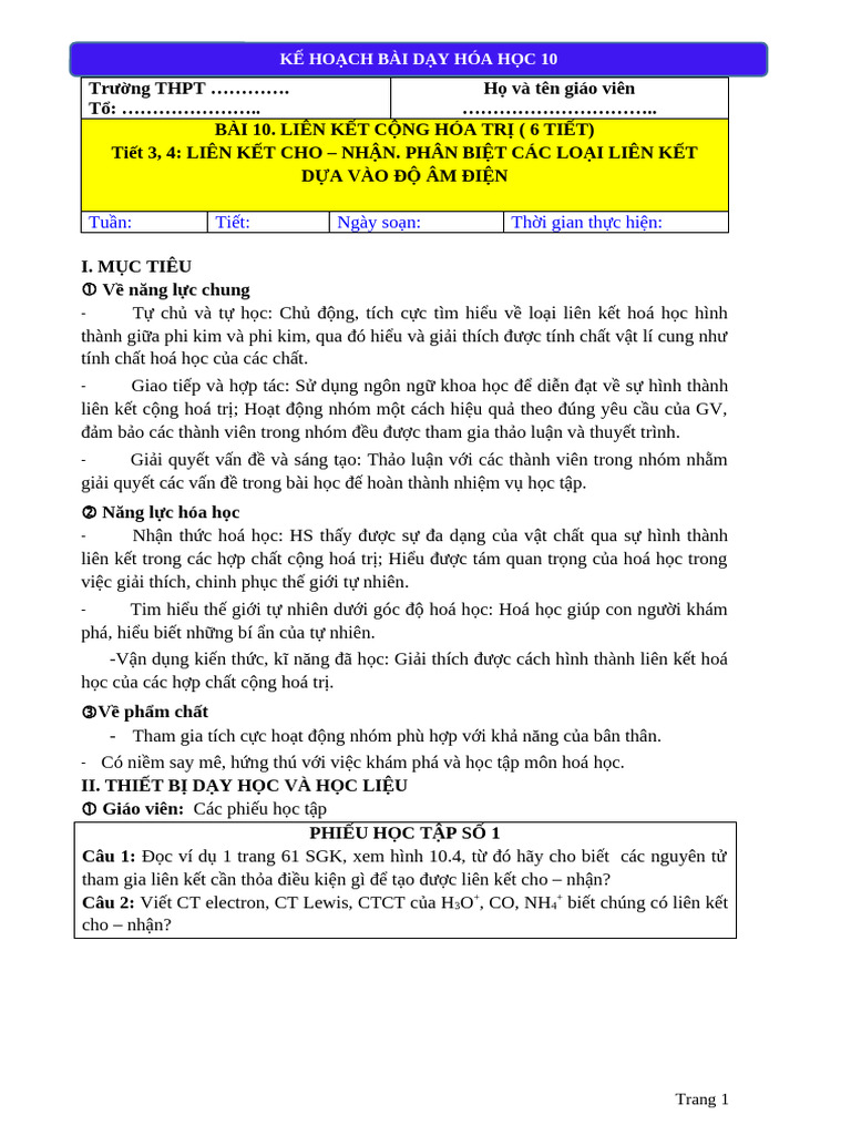 BÀI 10 (t3,4) - Hóa 10 - CTST | PDF