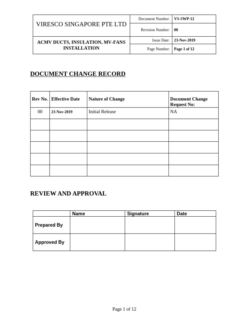 Vs-SWP-12 ACMV Duct, MV Fans Installation | PDF | Scaffolding | Safety