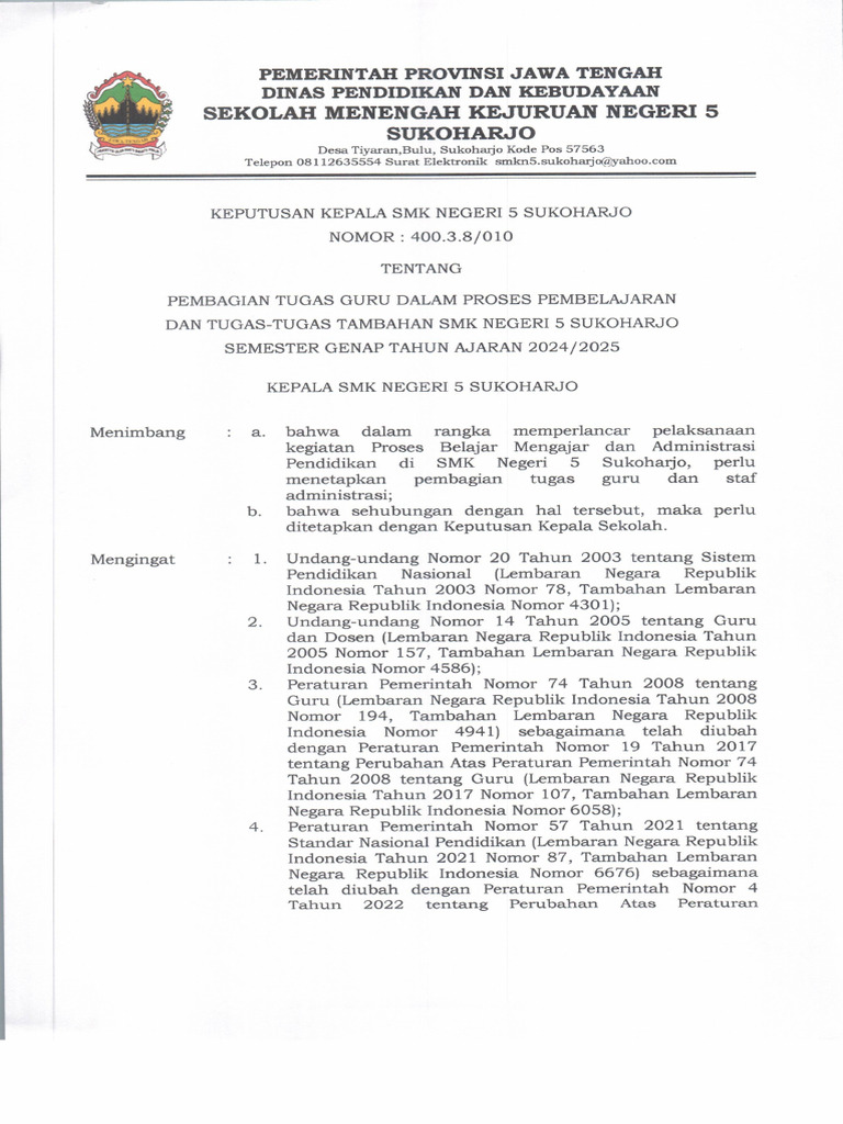 SK Pembagian Tugas Genap TA. 2024.2025 | PDF