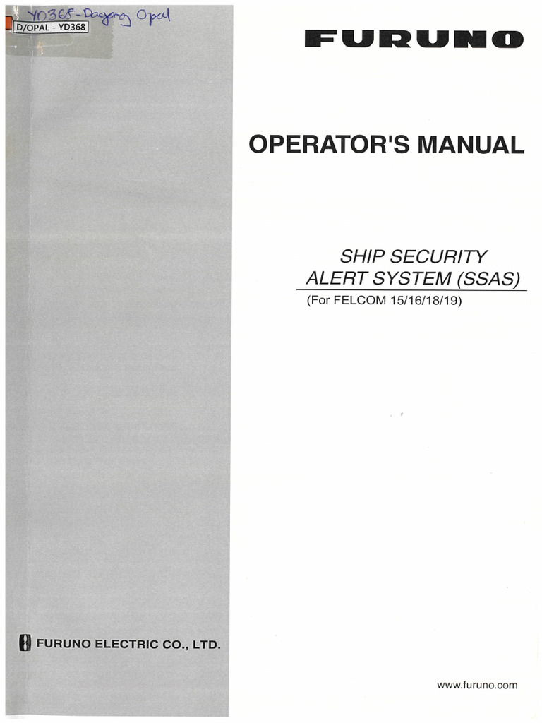 Operator's Manual Ship Security Alert System (Ssas) For Felcom 15,16,18 ...