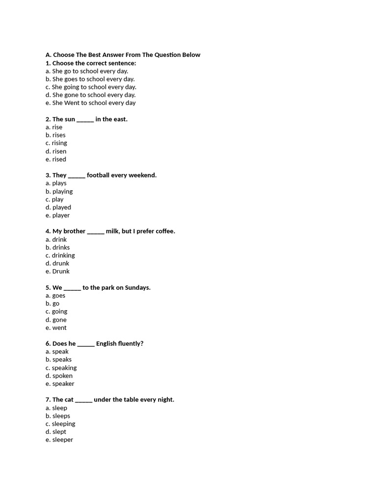 Simple Present Tense Practice Quiz | PDF