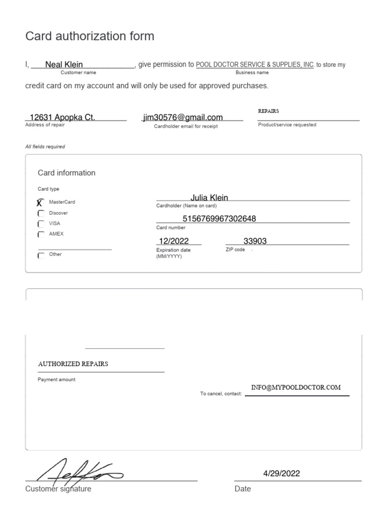 Rpr Cc Auth Form | PDF