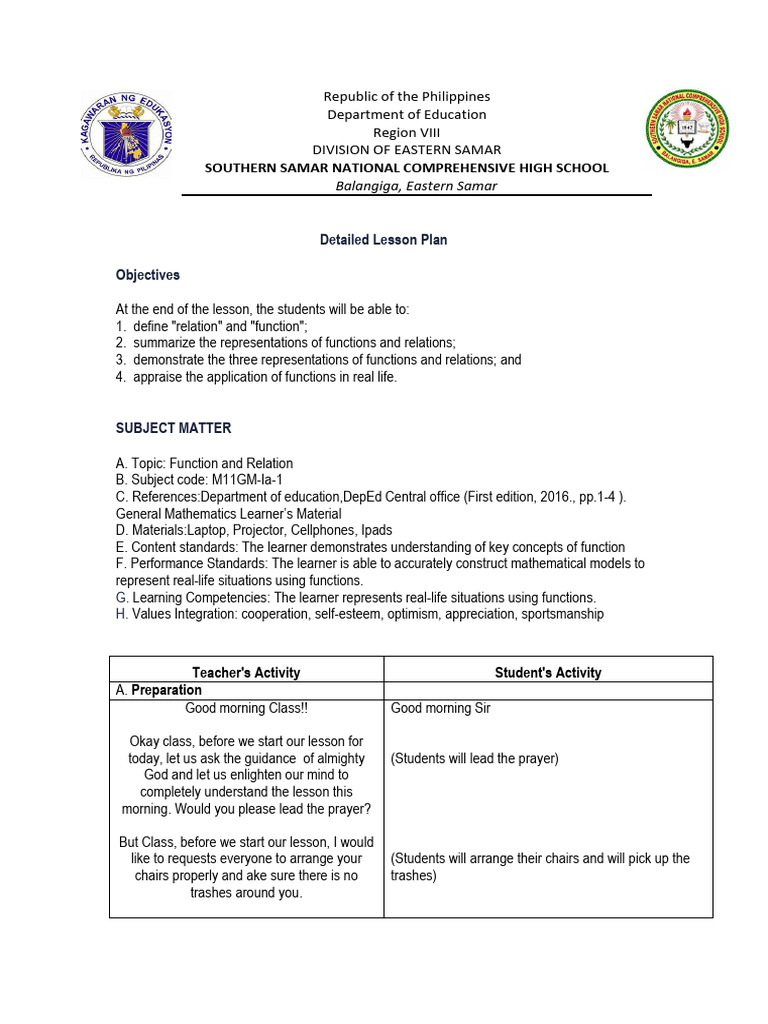 Detailed Lesson Plan DepEd Application Final | PDF | Function ...