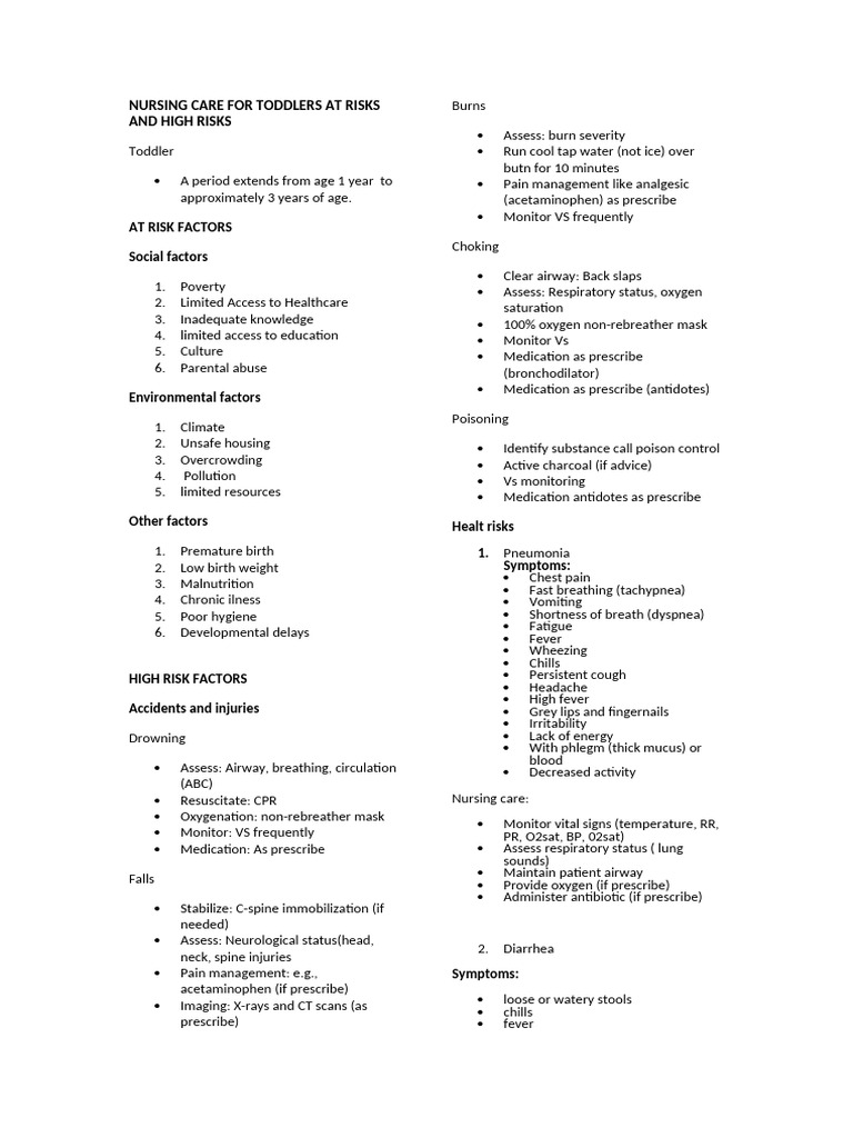 Nursingcare For Toddler Atrisk Highriskandsick | PDF | Diseases And ...