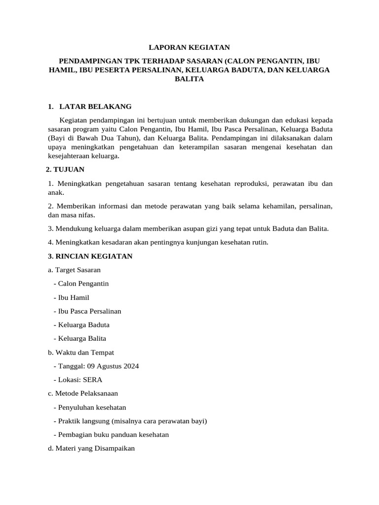 Laporan Kegiatan 16 Sonalitha Pendampingan TPK Terhadap Sasaran | PDF