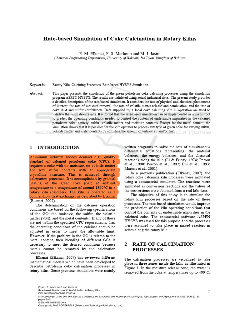 Coke Calcination Simulation in Rotary Kilns | PDF | Combustion ...