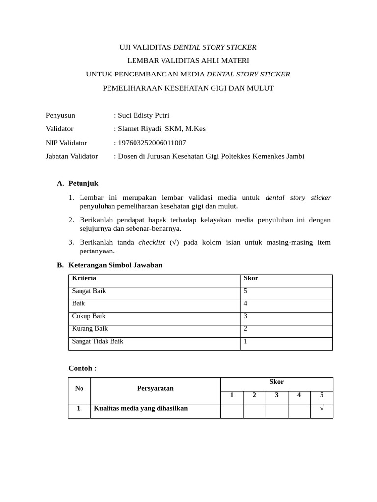Uji Validitas Dental Story Sticker-1 | PDF