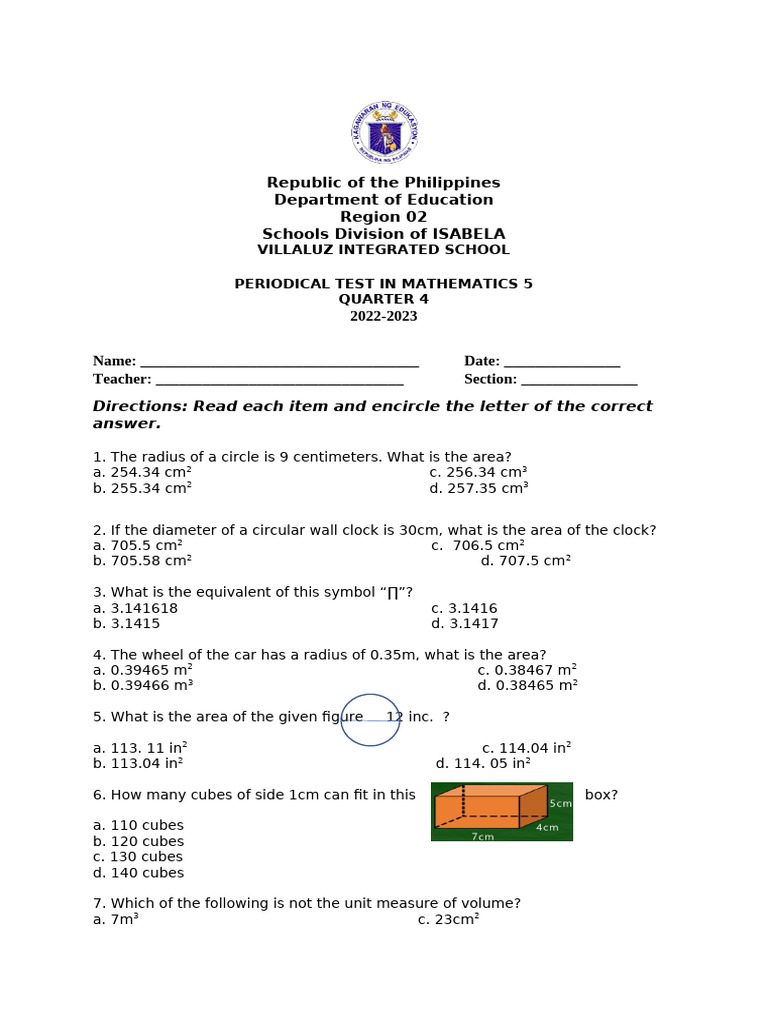 G5 Exam 4th Pdf Temperature Litre