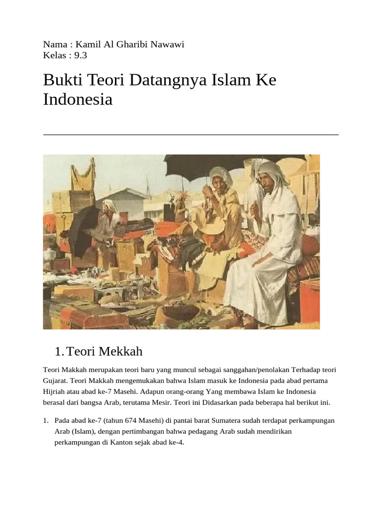 Bukti Teori Masuknya Agama Islam Ke Indonesia (Kamil) | PDF